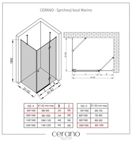 CERANO - Sprchový kout Marino L/P - černá matná, transparentní sklo - 90x100 cm - křídlový