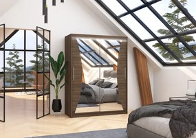 Posuvná skříň se zrcadlem a LED osvětlením MAX 150 choco