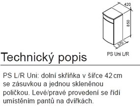 Ravak Spodní skříňka š. 42cm, č.336 levá,   dvířka - bílá, korpus - bílý  PS UNI 400 LEVÁ   X000000336 PS UNI 400 LEVÁ