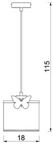Dětský lustr na lanku SWEET 1xE27/15W/230V bílá/růžová/motýl