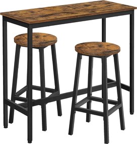 Jídelní stůl set, barový stůl a barové židle, 100x40cm, rustikální hnědý a černý