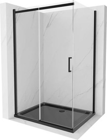 Mexen Omega, sprchový kout s posuvnými dveřmi 120 (dveře) x 90 (stěna) cm, 8mm čiré sklo, černý profil + slim sprchová vanička černá s černým sifonem, 825-120-090-70-00-4070B