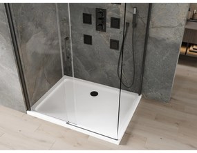 Mexen Omega rozsouvací sprchový kout 100 x 80 cm, Průhledné, Černá + sprchová vanička Flat, Bílá - 825-100-080-70-00-4010B