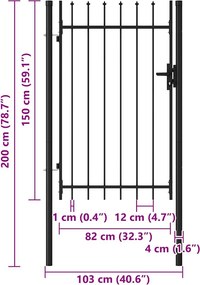 Zahradní branka s hroty ocelová 1 x 1,5 m černá 146034