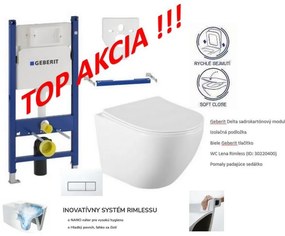 Závěsný set GEBERIT Duofix Basic+ WC LENA Rimless 48 x 36 cm + tlačítko + sedátko, bílá, 3322XX00+39040100