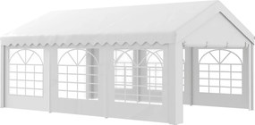 Outsunny Party Gazebo Carport 6x4m Pergola Skládací Pavilion 4 Boční Panely Okna Anti-UV pro Akce a Svatby Ocel PE Bílý | Aosom