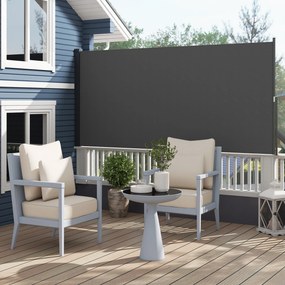 Outsunny Skladací Zahradní Boční Markýza 3m x 1,4m Hliník Polyester Anti-UV Vysokohustotní 180 g/m² Tmavě Šedá