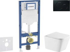 Geberit Duofix - Set předstěnové instalace, klozetu Arkas I a sedátka softclose, tlačítko Sigma01, černá SANI11CA5185