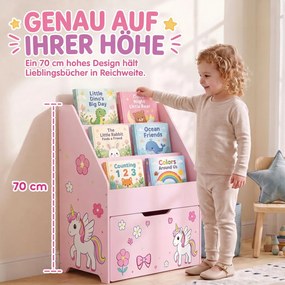 AIYAPLAY Montessori knihovna pro děti se zásuvkou, 3 patra, růžová