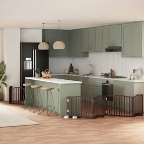 Zábrana pro psy s dvířky skládací 6 panelů hnědá 480 cm topol 3155633