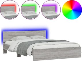 Rám postele s čelem a LED osvětlením šedý sonoma 150 x 200 cm 3207607