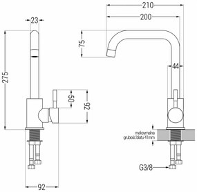 Mexen MODENA - Vysoká baterie/dřezová, Zlatá, 671900-50