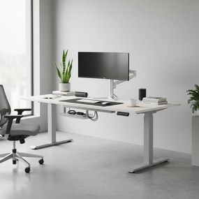 Výškově nastavitelný stůl OfficeTech D, 180 x 80 cm, šedá podnož, bílý jasan