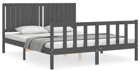 Rám postele s čelem šedý King Size masivní dřevo,  3192953