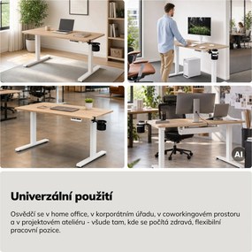 Elektrický stůl s nastavitelnou výškou ergonomický bílý/dub sonoma,1200x600 mm: ARIA