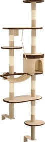 Nástěnné škrabadlo pro kočky sisalové sloupky 194cm béžovohnědé 170589
