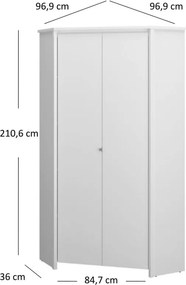 Rohová skříň dvoudveřová Erden 96x210x96.9 cm Bílá