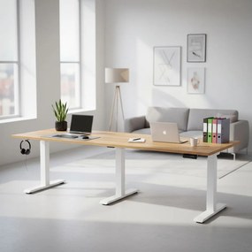Výškově nastavitelný stůl OfficeTech Long, 240 x 80 cm, bílá podnož, dub zlatý
