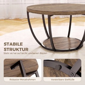 HOMCOM Konferenční stolek se 2 úrovněmi, obývací stolek 80 x 43,8 cm, hnědá/černá