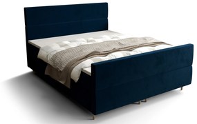 Manželská postel Boxspring 140 cm Flu Plus Comfort (tmavě modrá) (s matrací a úložným prostorem). 1055950