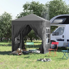 Skládací altán Outsunny 2x2m se 4 bočními stěnami a okny, UV ochrana, zahradní stan včetně tašky na přenášení, ocel oxford černá |