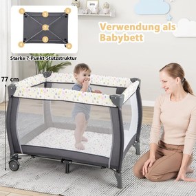 Costway Cestovní postýlka 3 v 1 skládací s hračkou na zavěšení na matraci