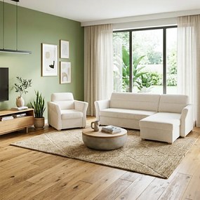 Sedací sestava LIVIA | malá sedací souprava + křeslo | 228x157 + 88 cm | rozkládací s úložným prostorem | VÝBĚR TKANIN