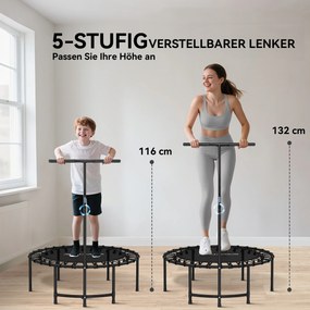 SPORTNOW Rebounder trampolína, 5stupňově nastavitelná rukojeť, workout trampolína, černá
