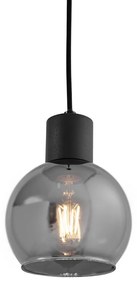 Art Deco závěsná lampa černá s kouřovým sklem - Vidro