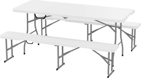 Sada skládacího pivního stanu Outsunny - 3dílná campingová stůl, 2 pivo lavičky s nosným úchopem, pivní stan pro balkon, zahradu, párty 180 x 74 x 74