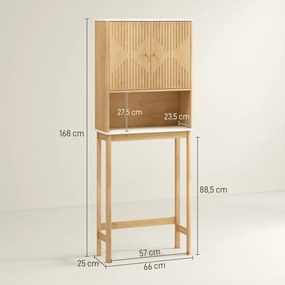 HOMCOM WC nástavec na toaletu s dvoudveřovou skříňkou a policemi 66 x 25 x 168 cm, dub