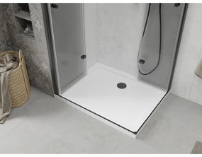 Mexen Lima Duo, sprchový kout s 2-křídlými skládacími dveřmi 90 (dveře) x 80 (dveře) cm, 6mm čiré sklo, černý profil + slim sprchová vanička 5cm bílá s černým sifonem, 856-090-080-70-02