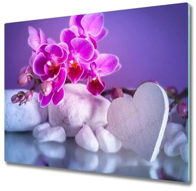 Skleněná krájecí deska Orchidej a srdce 60x52 cm