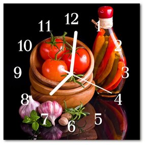 Nástenné skleněné hodiny Česneková rajčata 30x30 cm