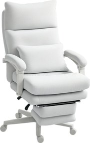 HOMCOM Ergonomická kancelářská židle s bederní oporou, vysokým opěrákem, podnožkou, výškově nastavitelná otočná židle s vzhledem lnu, polstrovaná počí