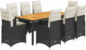 9dílný zahradní bistro set s poduškami černý polyratan 3276982