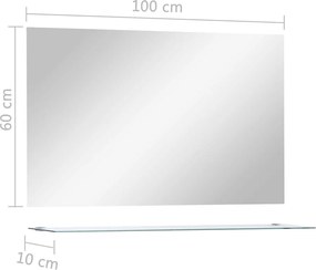Nástěnné zrcadlo s policí 100 x 60 cm tvrzené sklo 249443