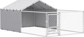 PawHut Koterce pro psy s UV-odolnou voděodolnou střechou a otáčivými miskami, Kotec pro střední a velké psy se zamykatelnými ocelovými dveřmi, 400x230