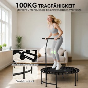 SPORTNOW Rebounder trampolína, 5stupňově nastavitelná rukojeť, workout trampolína, černá
