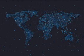 Tapeta mapa světa s noční oblohou - 375x250 cm