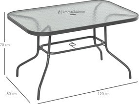 Zahradní stůl Outsunny - Bistro stůl, stůl na terasu, boční stůl se skleněným topem, otvor pro slunečník, tvrzené sklo + kov, tmavě šedá, 120 x 80 x …