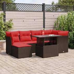 7dílná zahradní sestava s poduškami hnědá polyratan akácie 3326195