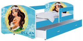 Dětská postel LUKI se šuplíkem MODRÁ 160x80 cm vzor OCEAN PRINCESS