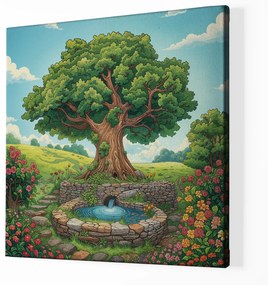 Obraz na plátně - Strom života Kamenná studánka FeelHappy.cz Velikost obrazu: 100 x 100 cm