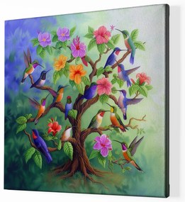 Obraz na plátně - Strom života Kolibřík v harmonii FeelHappy.cz Velikost obrazu: 40 x 40 cm