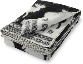 Wooline Vlněná deka s motivem soba, černobílá