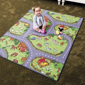 Vopi Dětský koberec Farma II šedozelený, 80 x 120 cm