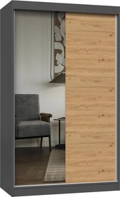 TPS Šatní skříň IGA 120 cm se zrcadlem - Antracit / Dub artisan