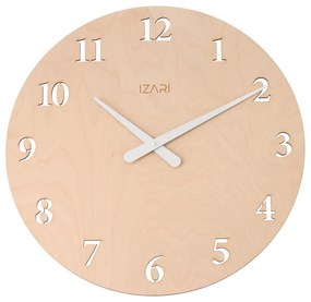 IZARI březové numerické hodiny 50 cm - bílé ručičky