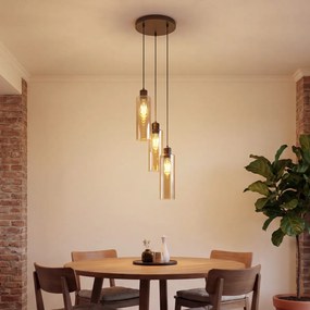 Závěsné svítidlo Hotel Chic tmavě bronzové s jantarovým sklem 3-světelné - Stavelot